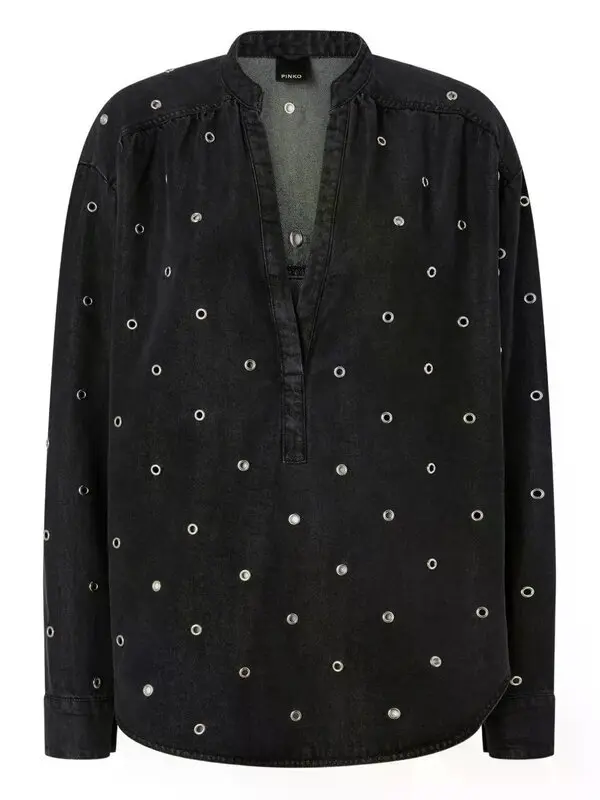 Pinko Eyelet V-neck Top - Black