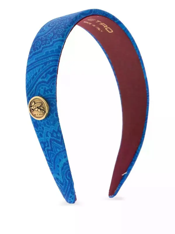 Etro Patterned Headband With Logo Plaque - Blue