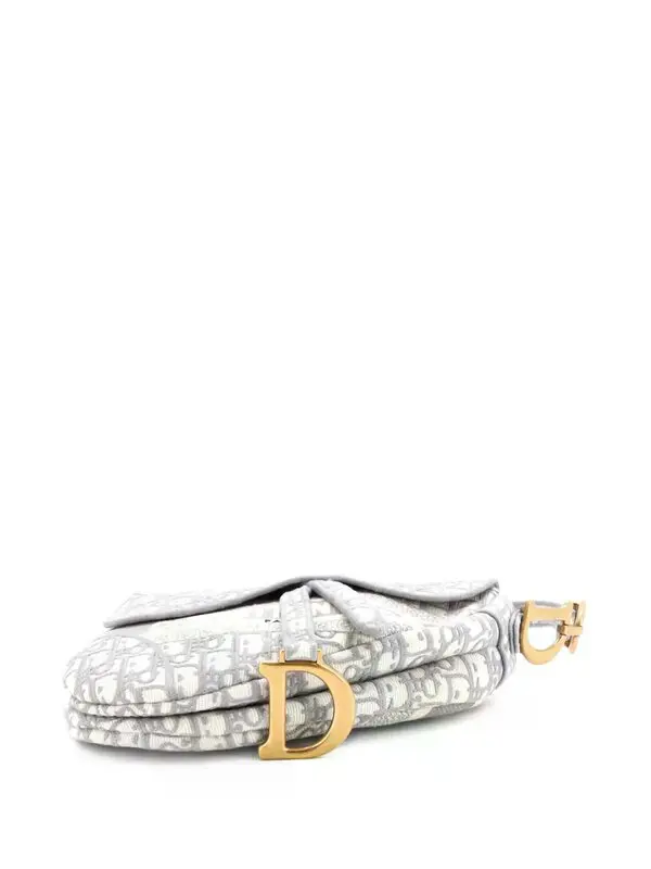 Dior Saddle Handbag Logo Embroidered Oblique Canvas Medium Shoulder Bag - Grey