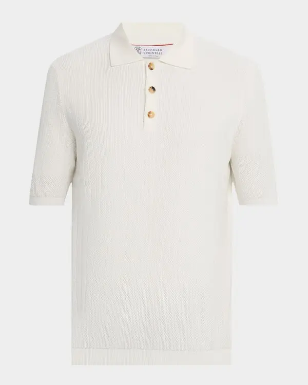 Brunello Cucinelli Cotton Textured Polo Shirt - Panama White