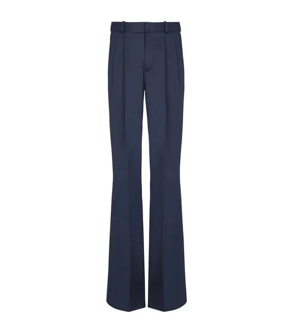 Balmain Cotton Pleated Flared Trousers
