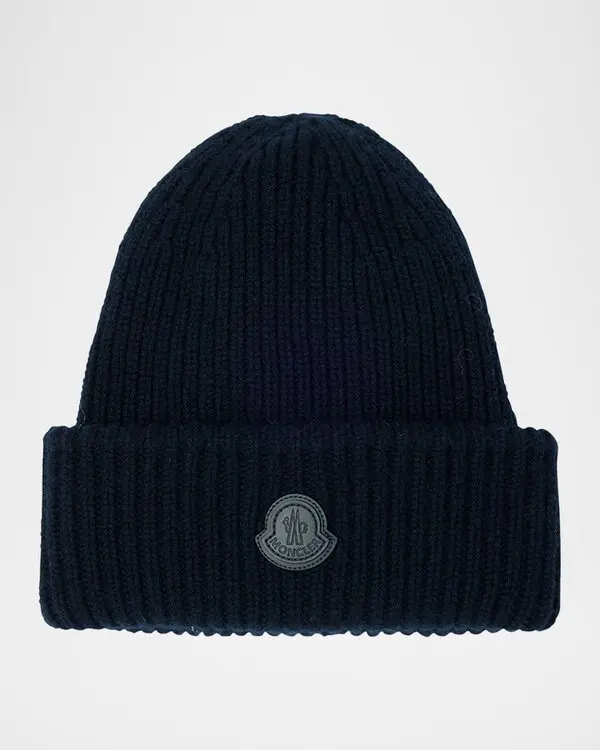 Moncler Cashmere Ribbed Beanie - Navy