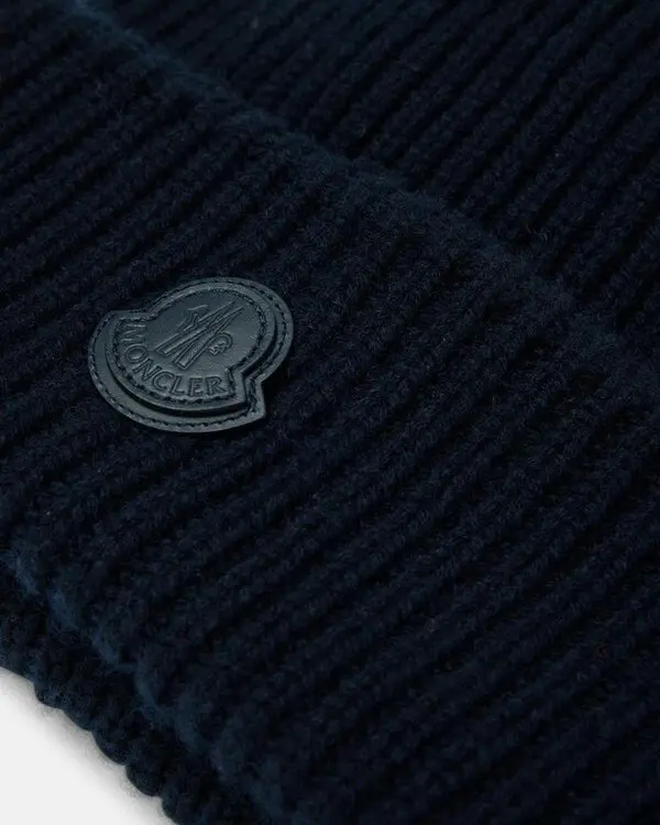 Moncler Cashmere Ribbed Beanie - Navy