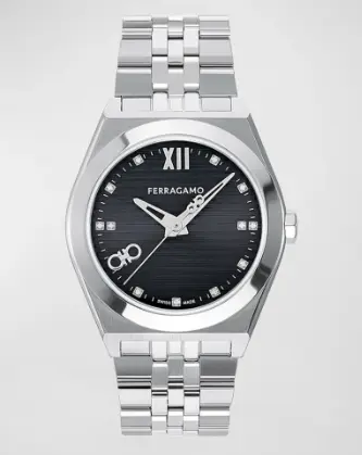 FERRAGAMO Vega Bracelet Watch With Diamonds - Black Silver