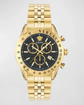 Versace Chrono Master Ip Yellow Gold Bracelet Watch, 44mm - Black Gold