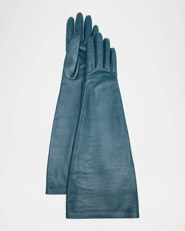Saint Laurent Long Leather Gloves - Bleu