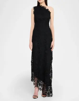 Monique Lhuillier Asymmetric Guipure Lace Gown