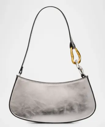 Staud Ollie Metallic Leather Shoulder Bag - Pewter