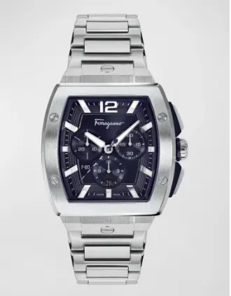 FERRAGAMO F-80 Tonneau Chronograph Bracelet Watch - Blue Silver
