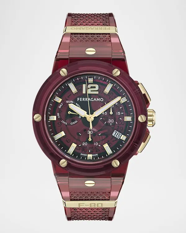FERRAGAMO F-80 44mm Bioplastic Chronograph Watch - Burgundy