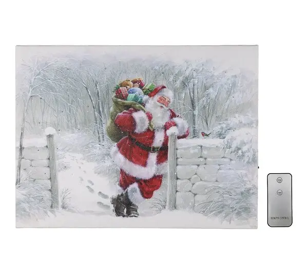 LUMABASE Battery Operated Lighted Wall Art Sn Owy Santa - One-color