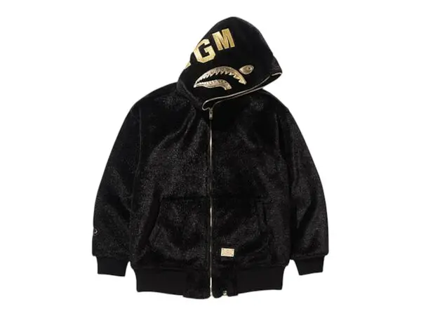 A BATHING APE Collection & Gold Fur Leather Shark Bomber Jacket