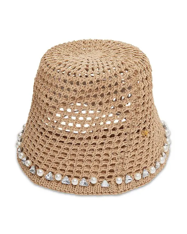 Lele Sadoughi Open Weave Embellished Bucket Hat - Natural