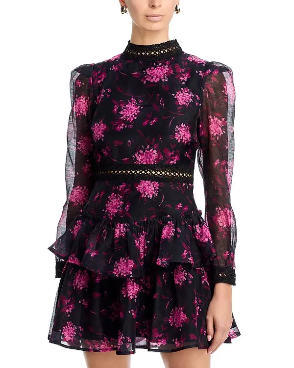 Aqua Mock Neck Long Sleeve Ruffle Mini Dress