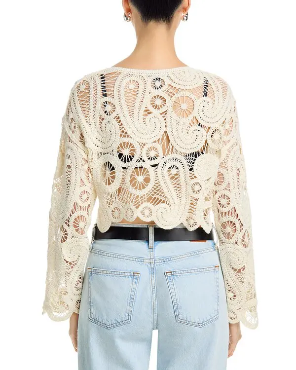 Aqua Paisley Crochet Long Sleeve Top