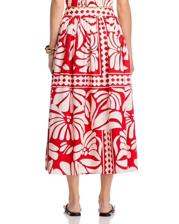 Aqua Floral Border Midi Skirt