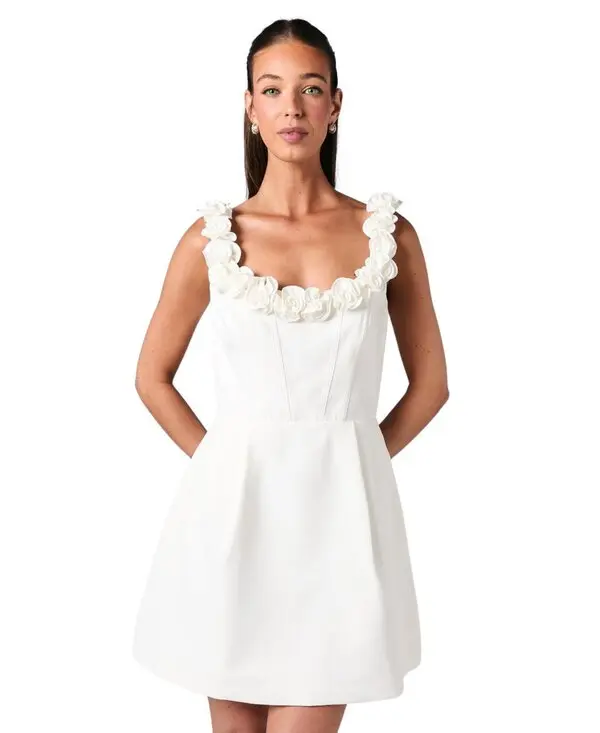 Coast Square Neck 3d Flower Mini Dress
