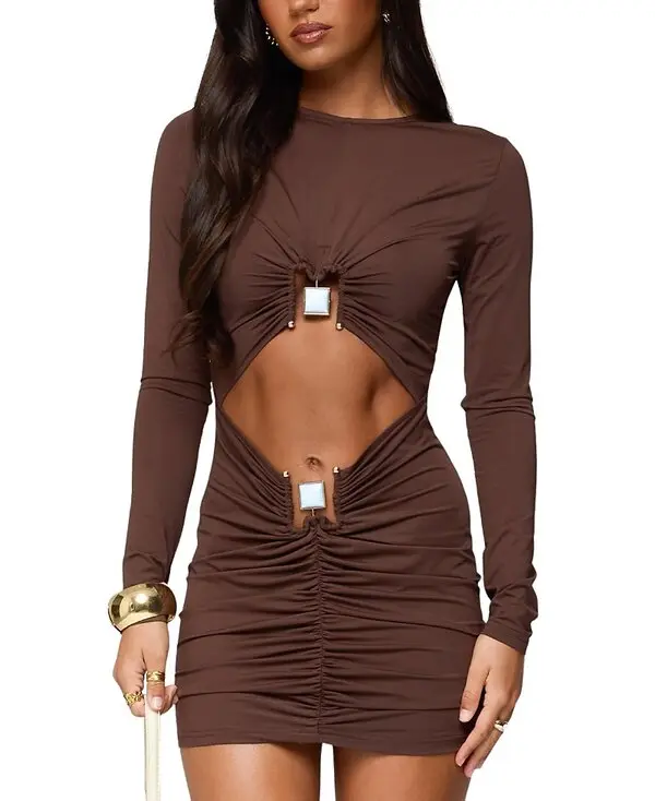 EDIKTED Nia Cutout Pendant Mini Dress - Brown