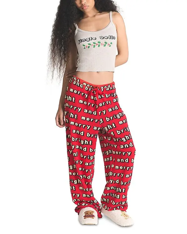 SKIMS Pointelle Cropped Camisole & Waffle Knit Pants Pajama Set - Sone Jingle Bells