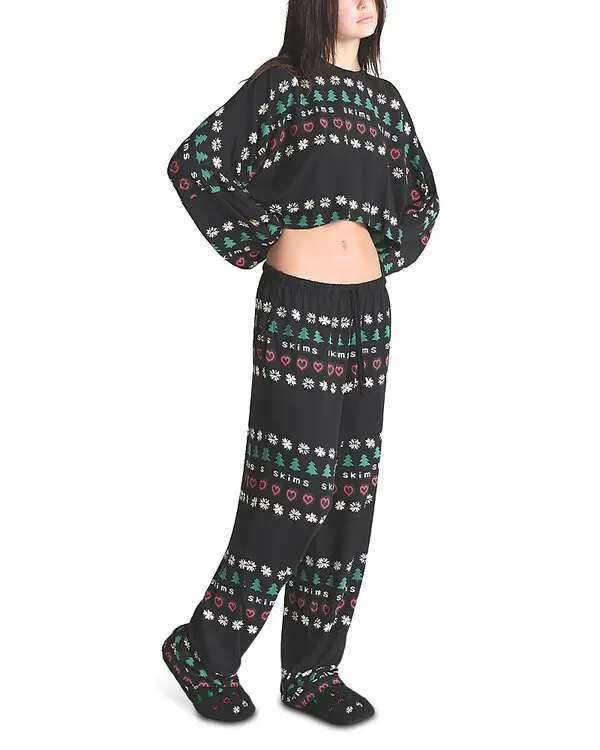 SKIMS Cropped Top & Drawstring Pants Pajama Set - Onyx Pine Fairisle