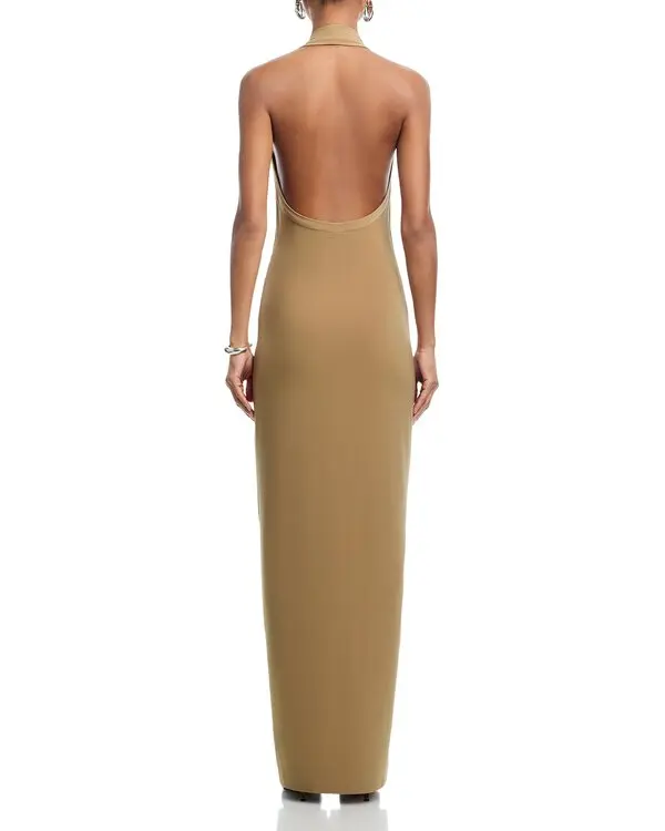 Norma Kamali Tie Front Halter Gown - Camel