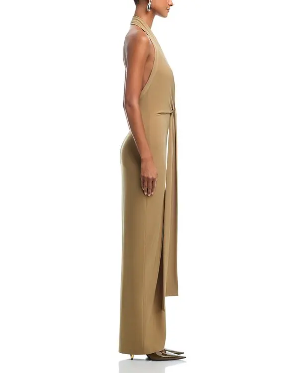Norma Kamali Tie Front Halter Gown - Camel