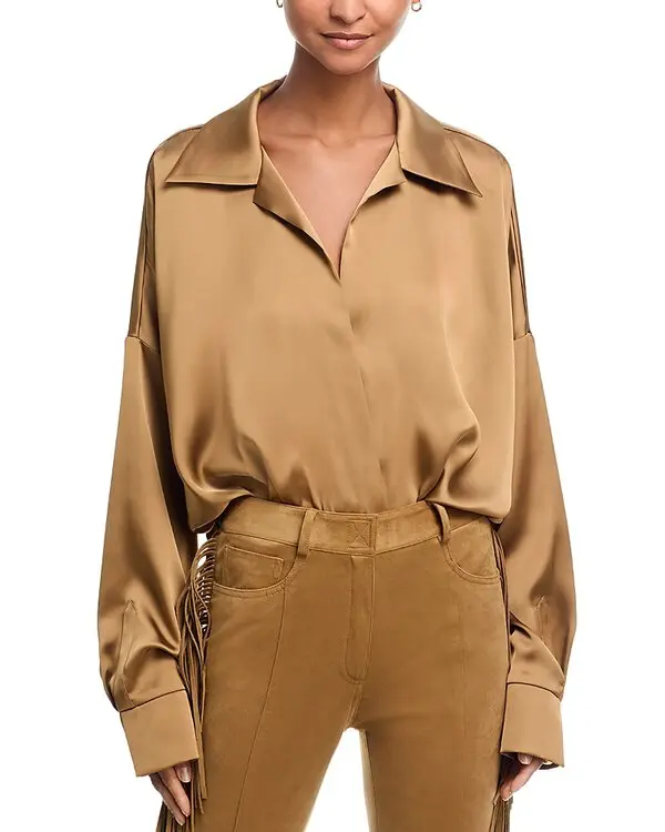 Norma Kamali Oversized Shirt Bodysuit - Camel