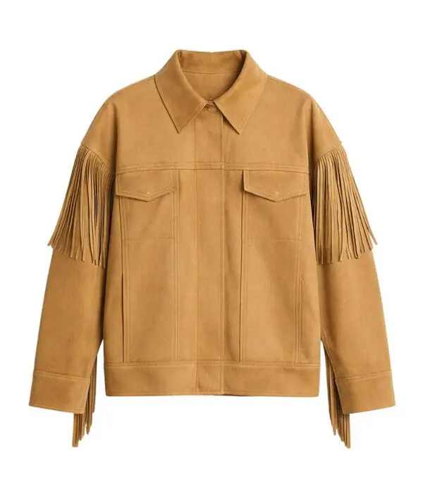 Norma Kamali Fringe Oversized Jean Jacket - Camel