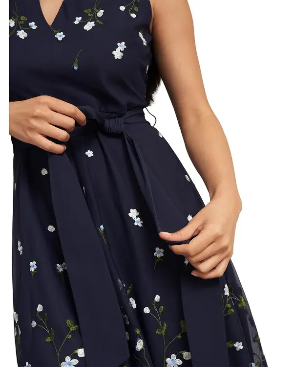 Hobbs Petite Aria Floral Embroidered Dress Midnight Blue Size 12