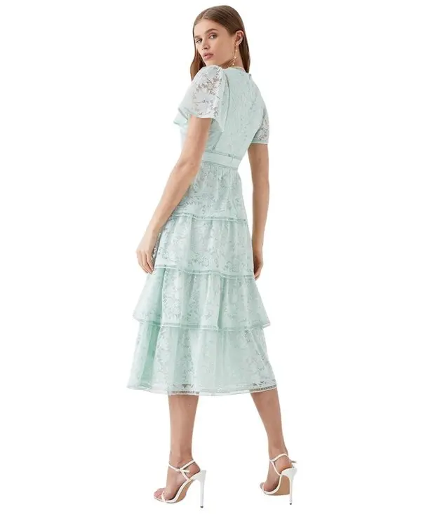 knee length dresses for ladies Zapaka Women White Wedding Dress with Lace A Line Flutter Sleeves V Neck Sweep Train Bridal Dress, White / US6 main image 1