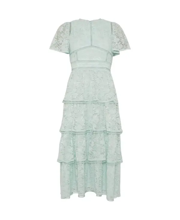 Coast Tiered Lace Flutter Sleeve Dress - Sage