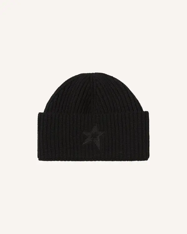 Perfect Moment Knitted Ribbed Star Beanie - Black