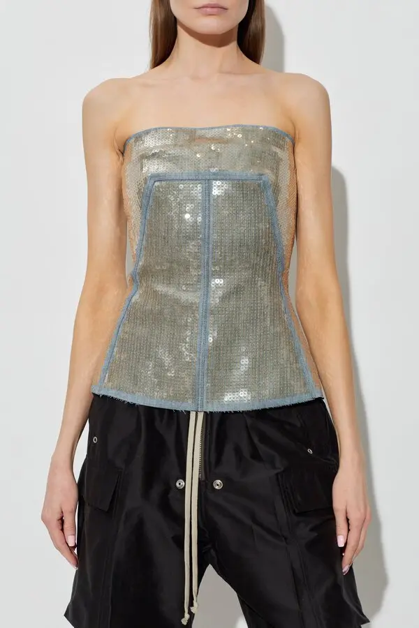 Rick Owens Sequin Embellished Bustier Top - Silver