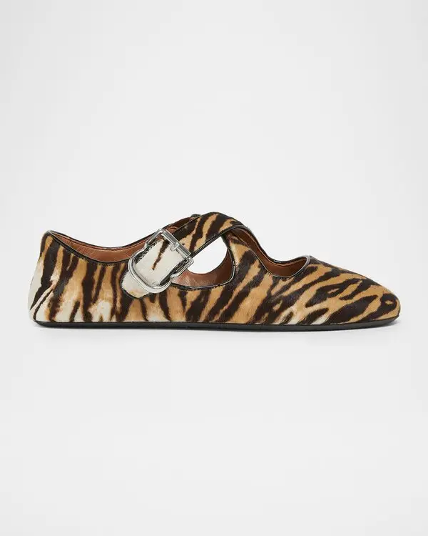 Alaïa Crisscross Calf Hair Ballerina Flats - Tiger