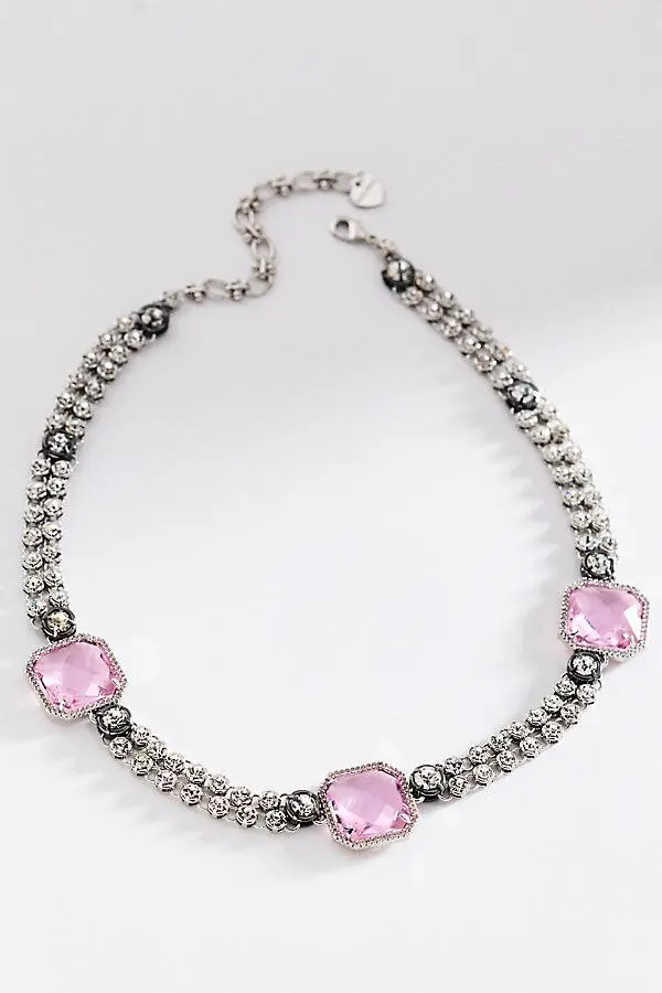 Anthropologie Multi-crystal Stone Necklace - Pink