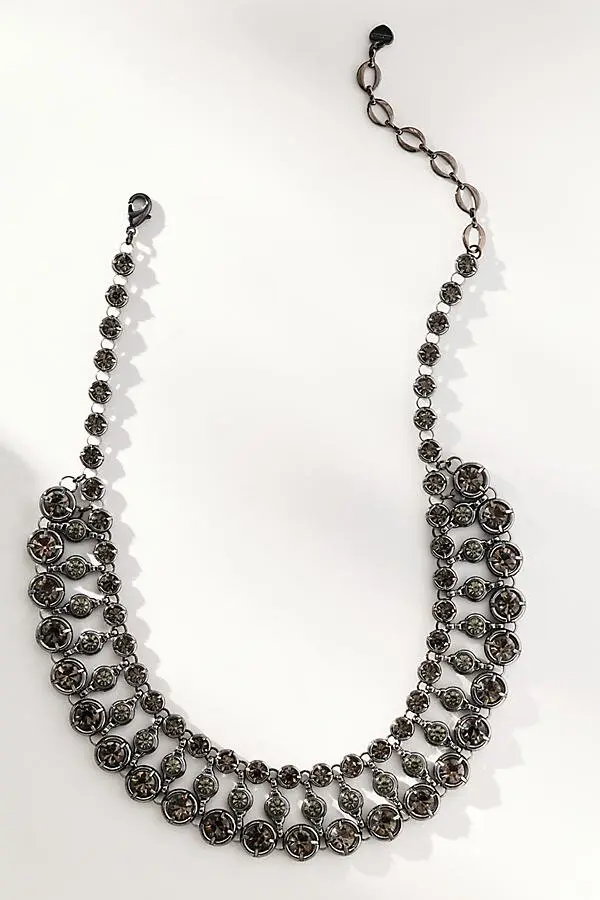 Anthropologie Chunky Layered Crystal Necklace - Gunmetal