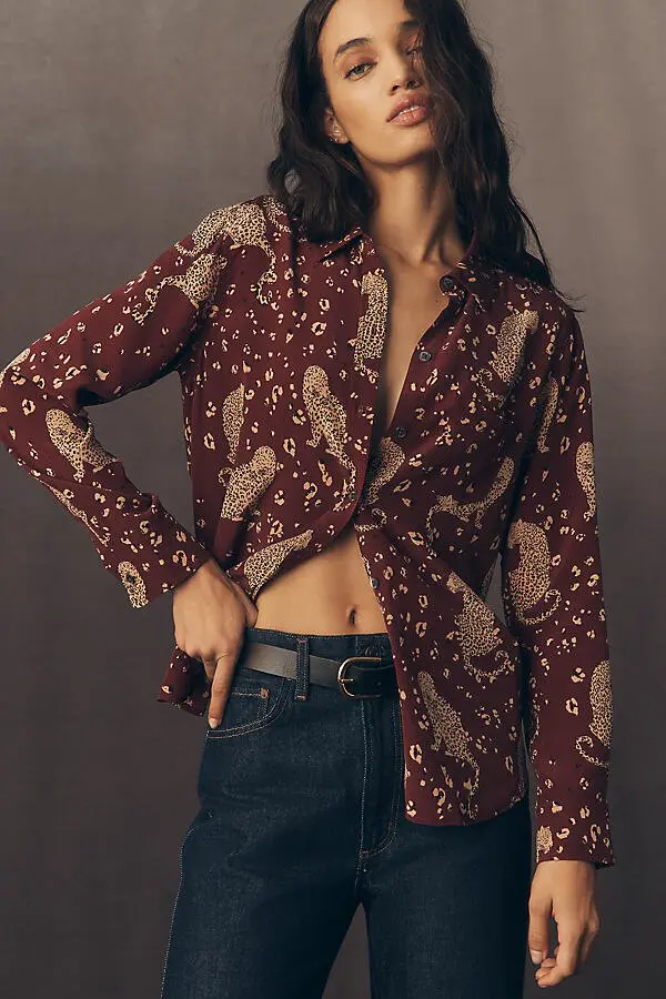 Rails Kate Silk Long-sleeve Buttondown Top - Red Pattern