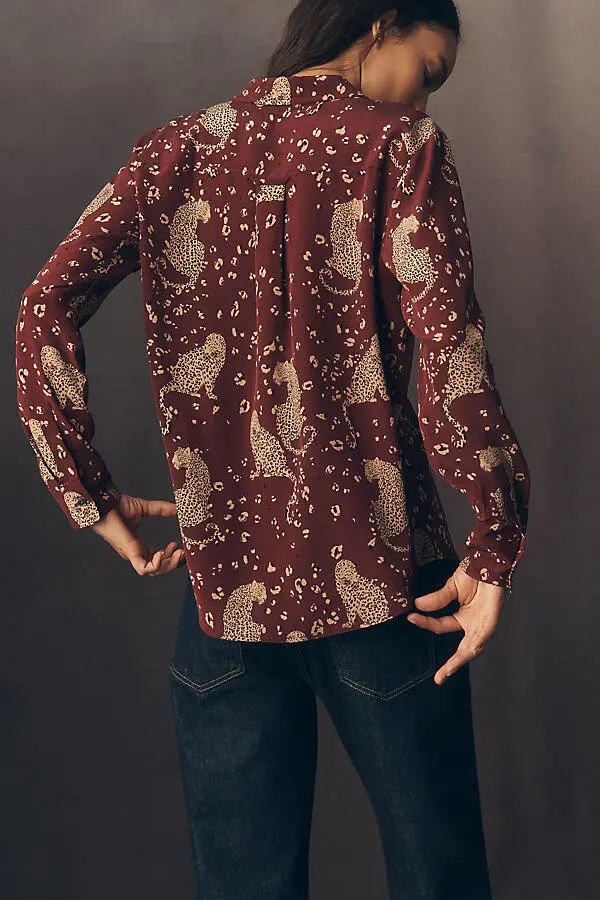 Rails Kate Silk Long-sleeve Buttondown Top - Red Pattern