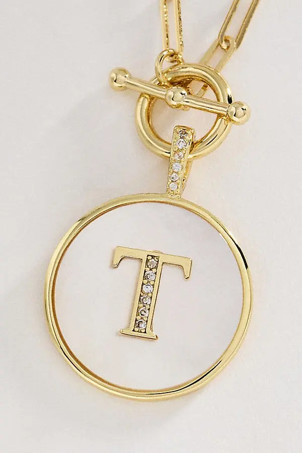 Melinda Maria Love Letters Initial Medallion Necklace - T