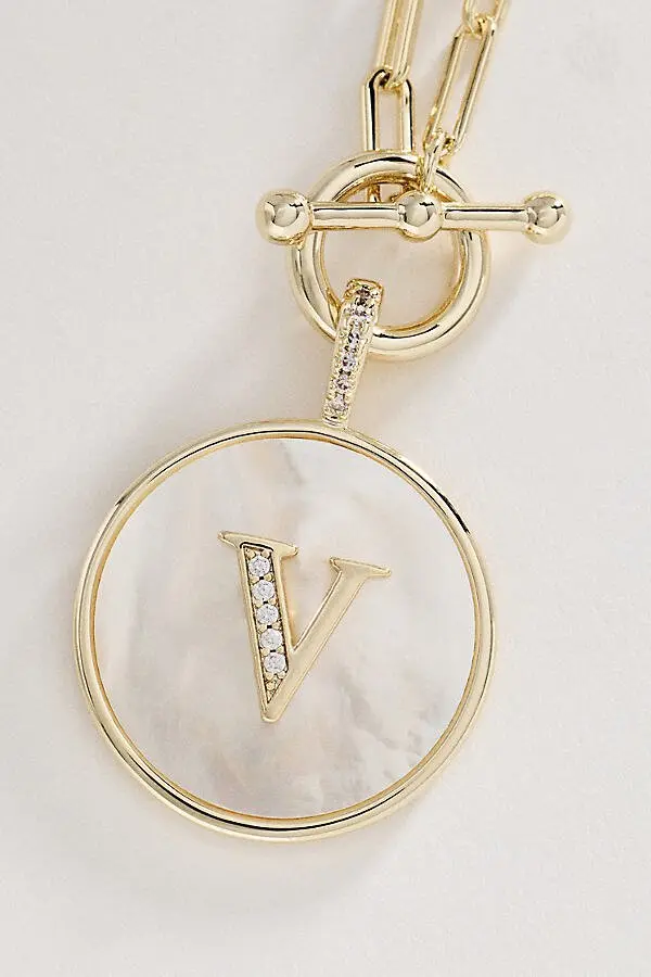 Melinda Maria Love Letters Initial Medallion Necklace - V