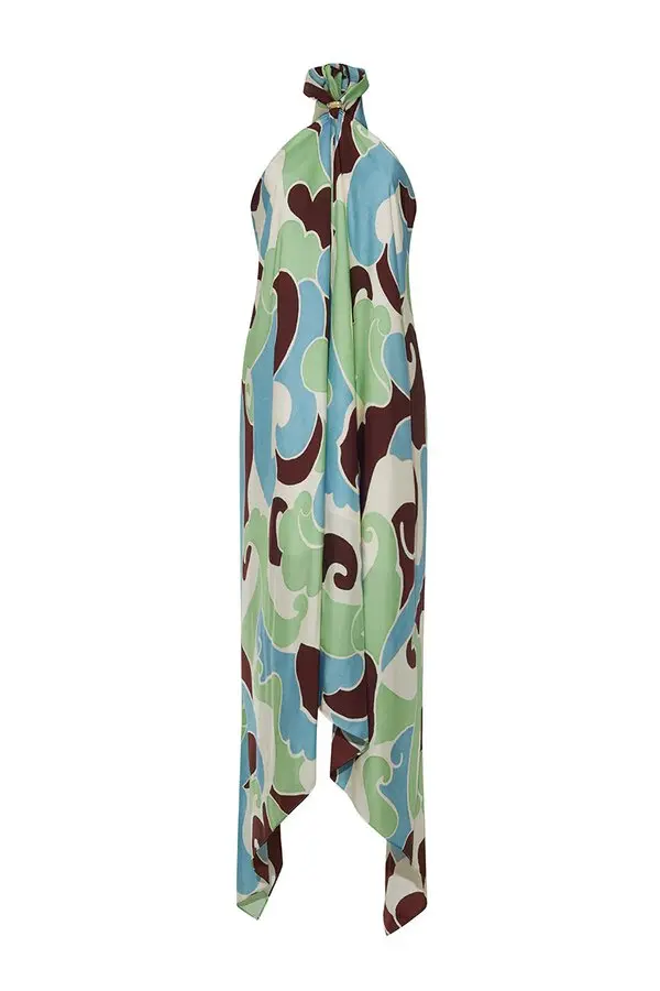 Cara Cara Printed Twist Halter Dress - Petal Wave Mint