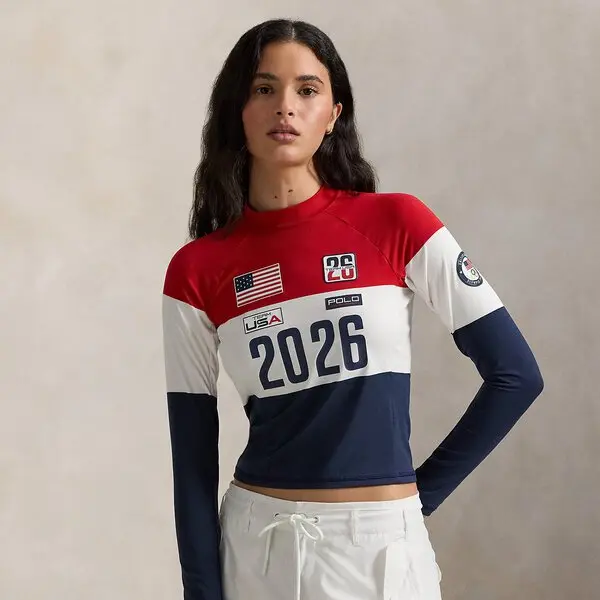 Ralph Lauren Team Usa Stretch Jersey Mockneck - Rl Red Multi