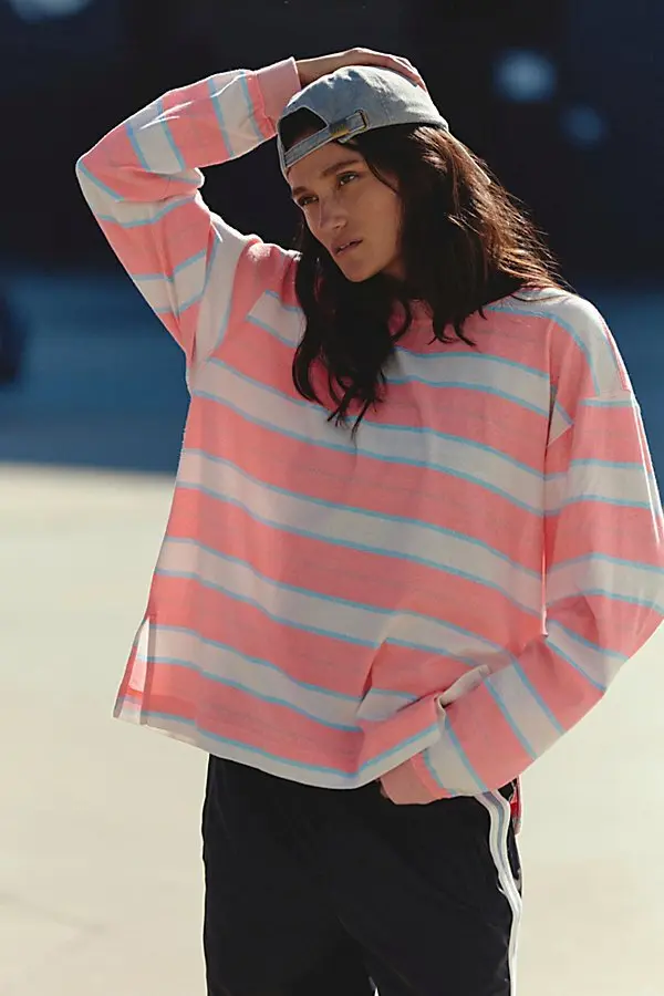Free People Hustle Striped Layer - Neon Coral Combo
