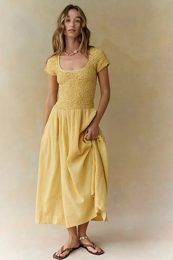 Free People Darling Midi Dress - Solar Lemon
