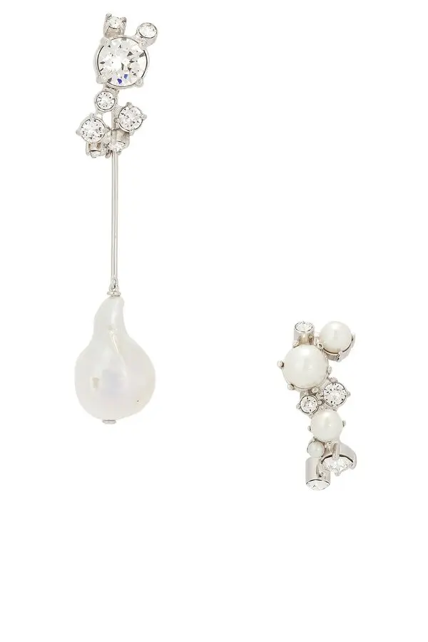 Givenchy Crystal Pearl Silvery Hoops Earrings - White & Silvery