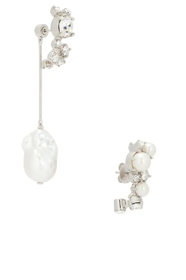 Givenchy Crystal Pearl Silvery Hoops Earrings - White & Silvery