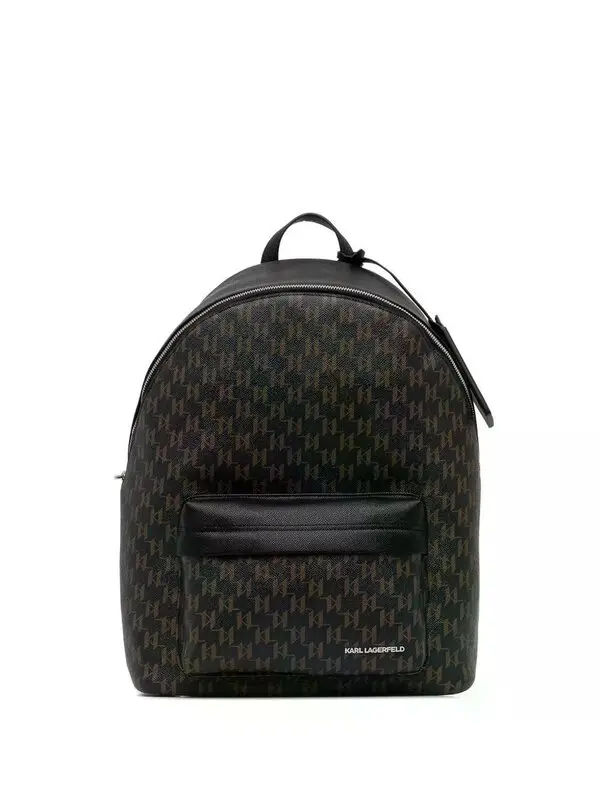 Karl Lagerfeld Monogram-pattern Zip Backpack - Black