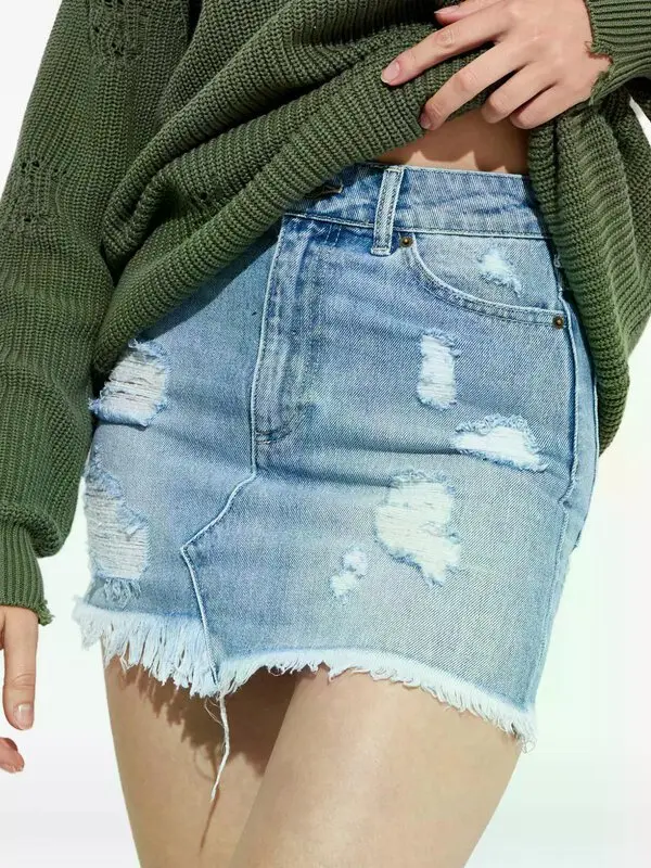 SEROYA Distressed Frayed Mini Skirt