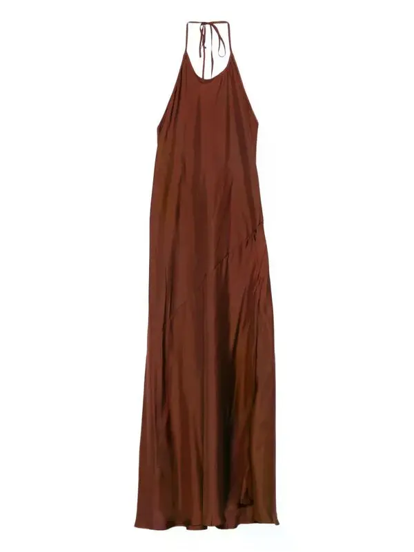 ST. AGNI Halterneck Twill Maxi Dress - Brown