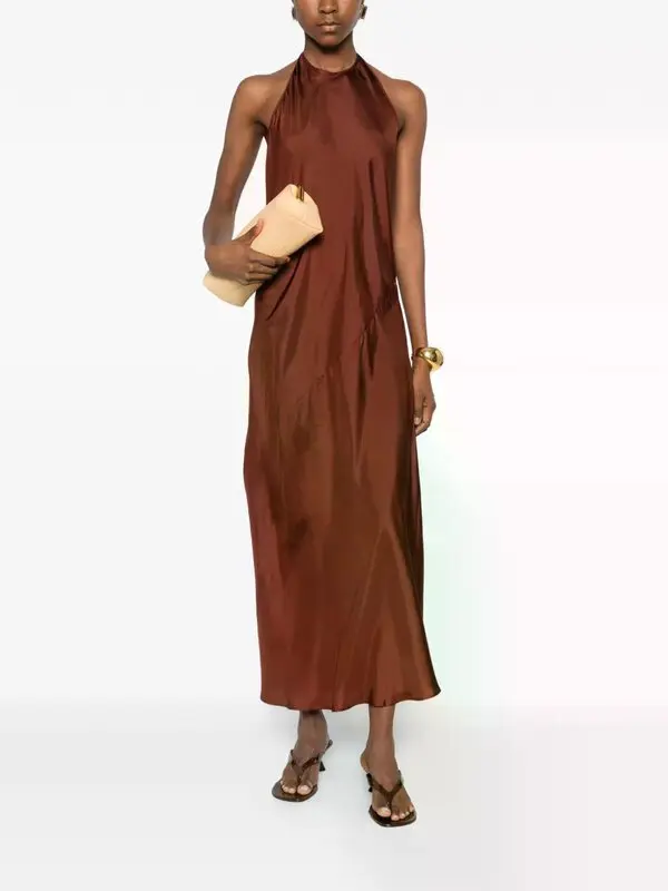 ST. AGNI Halterneck Twill Maxi Dress - Brown